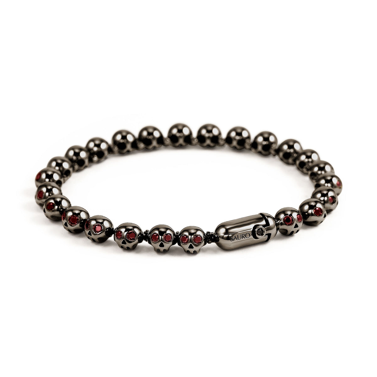 Pirata Silver Skull Bracelet with Ruby Eyes & Ruthenium Finish – Sauro ...